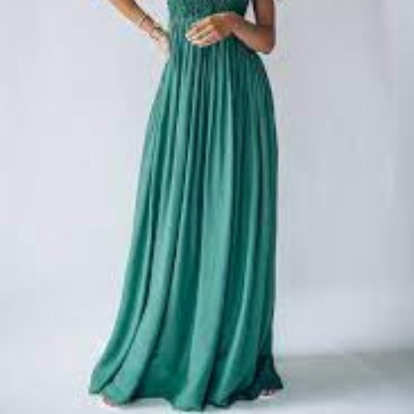 Dresses | Brand New Muted Emerald Green Crochet Lace Bodice Backless ...